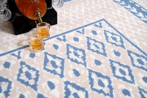 Furnish my Place Bordered Transitional Rug - 7 ft. 8 in. x 11 ft, Light Blue, Accent Rug with Geometric Pattern