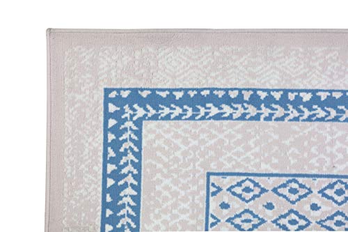 Furnish my Place Bordered Transitional Rug - 7 ft. 8 in. x 11 ft, Light Blue, Accent Rug with Geometric Pattern