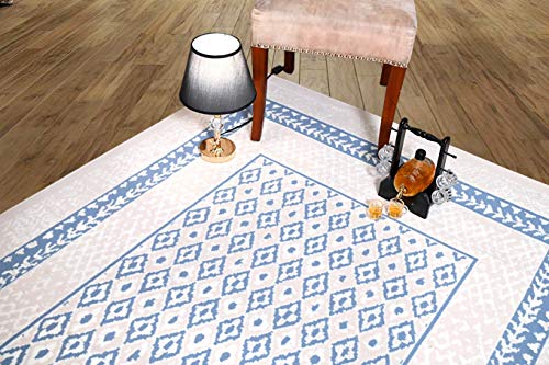 Furnish my Place Bordered Transitional Rug - 7 ft. 8 in. x 11 ft, Light Blue, Accent Rug with Geometric Pattern