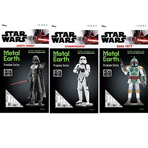 Metal Earth Fascinations Premium Series 3D Metal Model Kits Star Wars Set of 3 - Darth Vader - Stormtrooper - Boba Fett