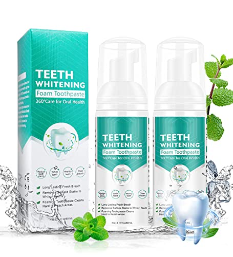 2Pcs Toothpaste Cleansing Foam, 60ml Baking Soda Toothpaste, Intensive Stain Removal Toothpaste, Travel Friendly, Easy to Use, Oral Care-Toothpaste Replacement, Ultra-fine Mousse Foam