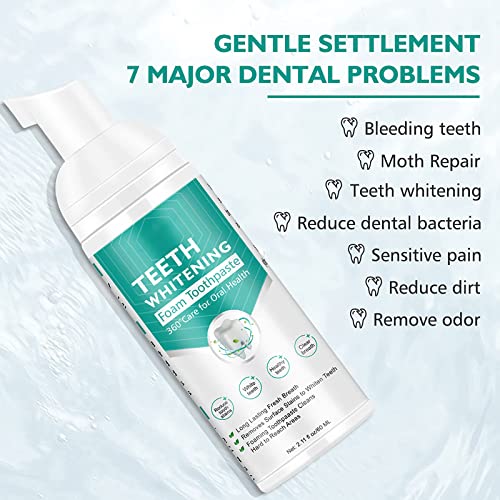 2Pcs Toothpaste Cleansing Foam, 60ml Baking Soda Toothpaste, Intensive Stain Removal Toothpaste, Travel Friendly, Easy to Use, Oral Care-Toothpaste Replacement, Ultra-fine Mousse Foam