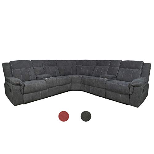 K·1 Classic and Traditional Fabric Manual Reclining Corner Sectional Sofa w/Cup Holder Living Room, Grey Fabric