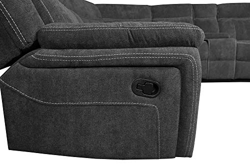 K·1 Classic and Traditional Fabric Manual Reclining Corner Sectional Sofa w/Cup Holder Living Room, Grey Fabric