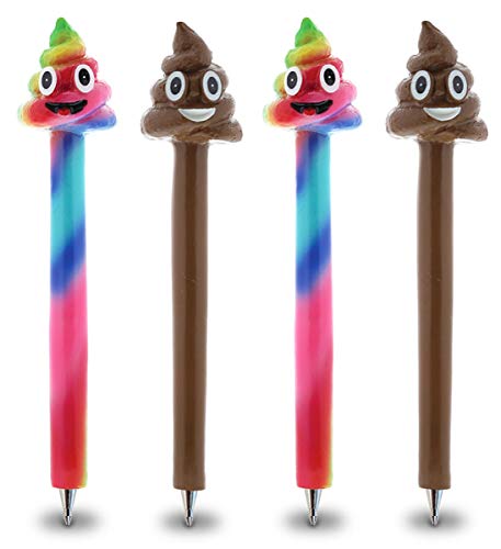 Planet Pens Bundle of Poop Face Emotion & Poop Rainbow Novelty Pens - Unique Kids and Adults Ballpoint Pens Colorful Emotions Writing Instrument For School and Office - 4 Pack