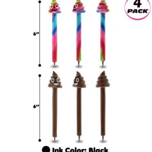 Planet Pens Bundle of Poop Face Emotion & Poop Rainbow Novelty Pens - Unique Kids and Adults Ballpoint Pens Colorful Emotions Writing Instrument For School and Office - 4 Pack