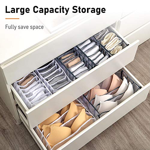 O'woda Underwear Organizer Drawer, 3 Packs Foldable Underwear Drawer Organiser Divider Storage Box Bin for Clothes, Underwear, Bras, Lingerie, Socks, White