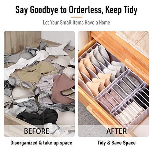 O'woda Underwear Organizer Drawer, 3 Packs Foldable Underwear Drawer Organiser Divider Storage Box Bin for Clothes, Underwear, Bras, Lingerie, Socks, White