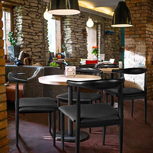 Yaheetech 2pcs Dining Chairs Mid Century Armless with Backrest Fabric Leather Seat Metal Legs for Kitchen Living Room Chair - Black