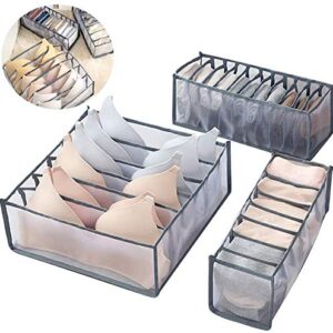 MORESAVE Underwear Drawer Organizer, Set of 3 Foldable Drawer Dividers, Collapsible Storage Boxes, Closet Cabinet Organizers, Perfect for Lingerie, Underwear, Bra, Socks and Scarves (Grey)