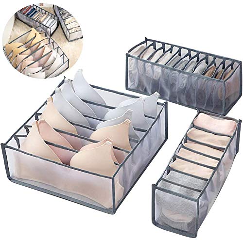 MORESAVE Underwear Drawer Organizer, Set of 3 Foldable Drawer Dividers, Collapsible Storage Boxes, Closet Cabinet Organizers, Perfect for Lingerie, Underwear, Bra, Socks and Scarves (Grey)