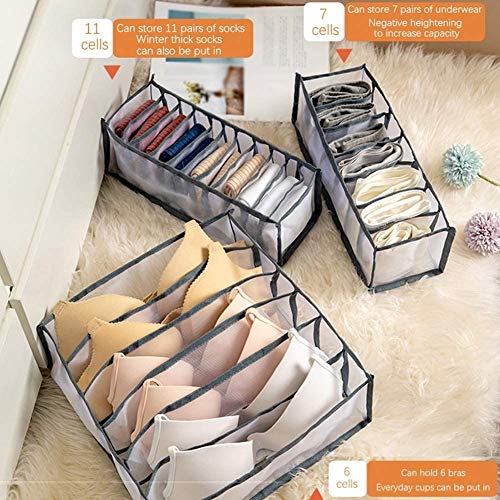 MORESAVE Underwear Drawer Organizer, Set of 3 Foldable Drawer Dividers, Collapsible Storage Boxes, Closet Cabinet Organizers, Perfect for Lingerie, Underwear, Bra, Socks and Scarves (Grey)