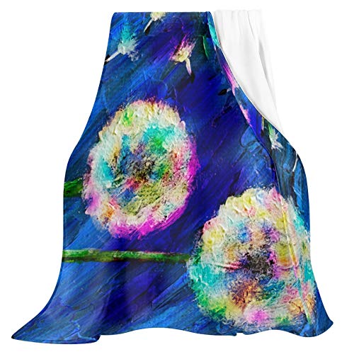 Oarencol Vintage Dandelion Throw Blanket Flower Blue Painting Soft Flannel Fleece Lightweight Blankets for Bed Sofa Couch Adults Kids 50"x60"