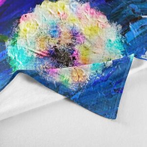 Oarencol Vintage Dandelion Throw Blanket Flower Blue Painting Soft Flannel Fleece Lightweight Blankets for Bed Sofa Couch Adults Kids 50"x60"