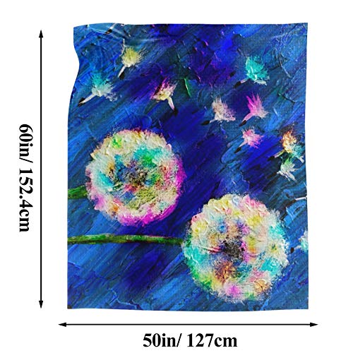 Oarencol Vintage Dandelion Throw Blanket Flower Blue Painting Soft Flannel Fleece Lightweight Blankets for Bed Sofa Couch Adults Kids 50"x60"