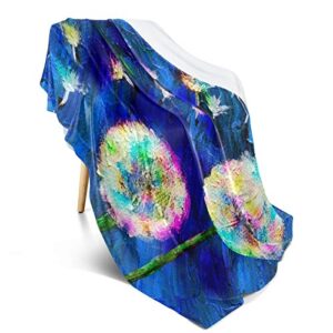 Oarencol Vintage Dandelion Throw Blanket Flower Blue Painting Soft Flannel Fleece Lightweight Blankets for Bed Sofa Couch Adults Kids 50"x60"