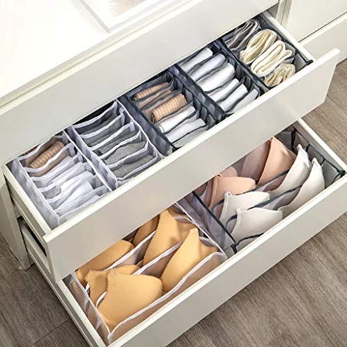 Homthia Underwear Organizer Drawer Nylon Divider Foldable Closet Storage Boxes for Underware,Bra,Socks (1 SET-3 PCS, White)