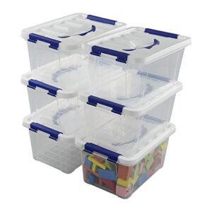 dynkona 6-pack storage box tote, plastic organizer bin with latching handle, 6 l