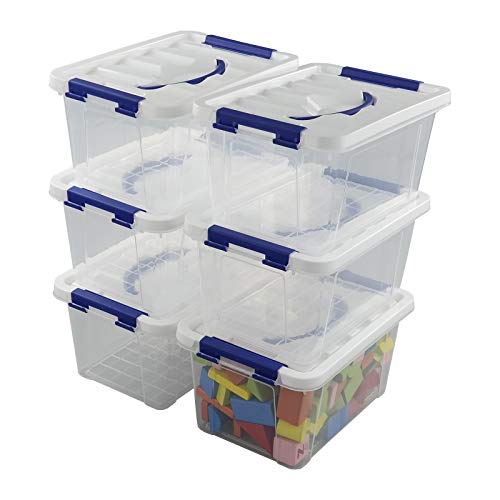 DynkoNA 6-Pack Storage Box Tote, Plastic Organizer Bin with Latching Handle, 6 L