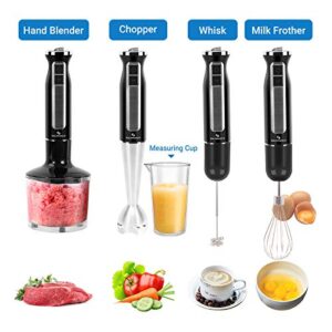 SOLTRONICS 5-in-1 Hand Blender, 5-in-1, 8-Speed 500 Watts Stick Blender with 860ml Food Grinder, 600ml Container, Milk Frother, Egg Whisk for Puree Infant Food, Smoothies, Sauces and Soups, Black