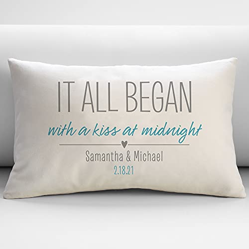 Let's Make Memories Personalized Throw Pillow - Where It All Began Quote - Customize for Couples - Custom Pillow - Natural - 12X18