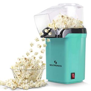 soltronics hot air popcorn popper maker with removable measuring cup, etl certified, no oil needed, bpa-free, 1200w, green