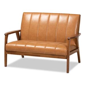 baxton studio nikko loveseats, tan/walnut brown