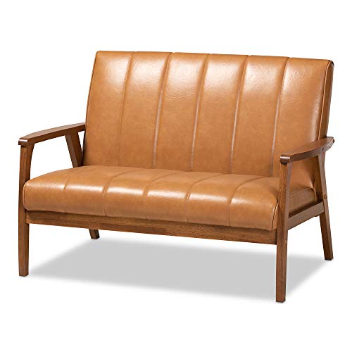 Baxton Studio Nikko Loveseats, Tan/Walnut Brown