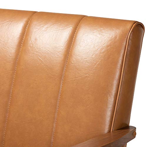 Baxton Studio Nikko Loveseats, Tan/Walnut Brown