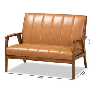 Baxton Studio Nikko Loveseats, Tan/Walnut Brown