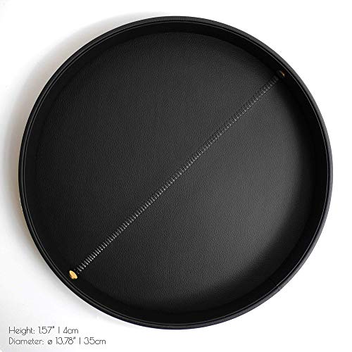 Selaos Decorative Round Serving Tray - Black and Gold Tray | Decorative Trays for Coffee Table | Serving Tray for Ottoman | Black Serving Tray | Ottoman Tray for Living Room | Serving Tray Round