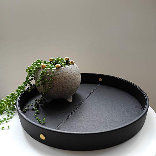 Selaos Decorative Round Serving Tray - Black and Gold Tray | Decorative Trays for Coffee Table | Serving Tray for Ottoman | Black Serving Tray | Ottoman Tray for Living Room | Serving Tray Round