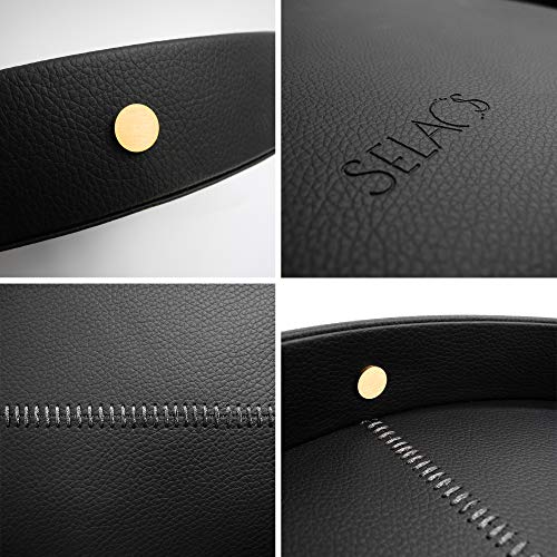 Selaos Decorative Round Serving Tray - Black and Gold Tray | Decorative Trays for Coffee Table | Serving Tray for Ottoman | Black Serving Tray | Ottoman Tray for Living Room | Serving Tray Round