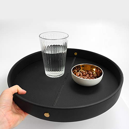 Selaos Decorative Round Serving Tray - Black and Gold Tray | Decorative Trays for Coffee Table | Serving Tray for Ottoman | Black Serving Tray | Ottoman Tray for Living Room | Serving Tray Round