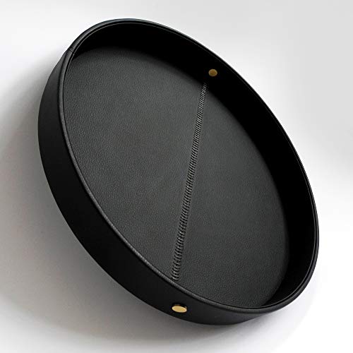 Selaos Decorative Round Serving Tray - Black and Gold Tray | Decorative Trays for Coffee Table | Serving Tray for Ottoman | Black Serving Tray | Ottoman Tray for Living Room | Serving Tray Round