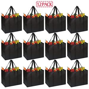 DIOMMELL 12 Pack Reusable Grocery Bags Large Foldable Heavy Duty Shopping Tote Produce Bag with Reinforced Handles for Groceries Clothes Vegetables Fruit, Black