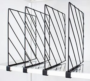 home hideout shelf dividers for closet organization (4-pack; 10.5l x 11.5h x 0.75w in) || metal closet shelf divider; perfect closet shelf organizer, or for bathroom and kitchen shelves (matte black)