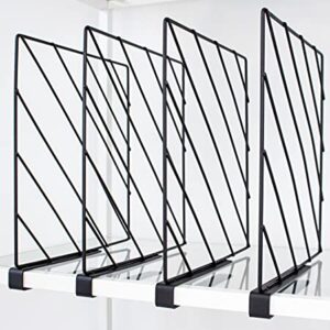 Home Hideout Shelf Dividers for Closet Organization (4-Pack; 10.5L x 11.5H x 0.75W in) || Metal Closet Shelf Divider; Perfect Closet Shelf Organizer, or for Bathroom and Kitchen Shelves (Matte Black)