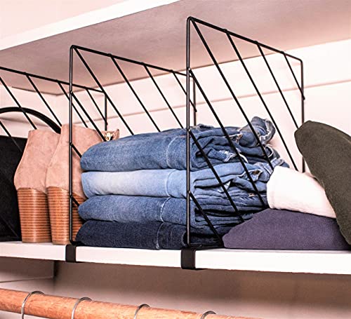 Home Hideout Shelf Dividers for Closet Organization (4-Pack; 10.5L x 11.5H x 0.75W in) || Metal Closet Shelf Divider; Perfect Closet Shelf Organizer, or for Bathroom and Kitchen Shelves (Matte Black)