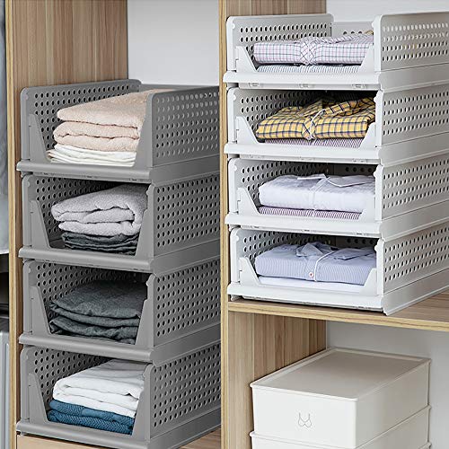 4-Pack Folding Wardrobe Storage Box Plastic Drawer Organizer Stackable Shelf Baskets Cloth Closet Container Bin Cube Home Office Bedroom Laundry Pull Out Drawer Dividers for Clothes,Toys Organization