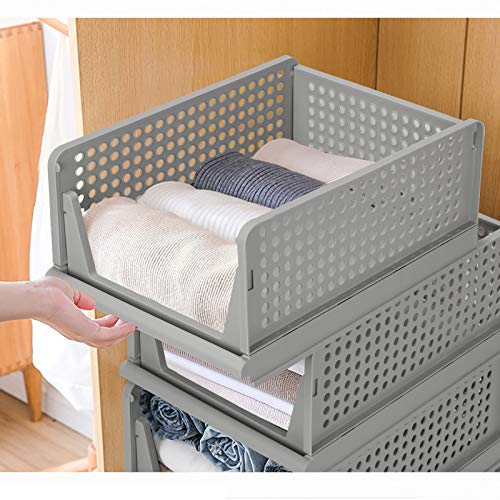 4-Pack Folding Wardrobe Storage Box Plastic Drawer Organizer Stackable Shelf Baskets Cloth Closet Container Bin Cube Home Office Bedroom Laundry Pull Out Drawer Dividers for Clothes,Toys Organization