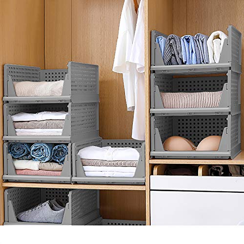 4-Pack Folding Wardrobe Storage Box Plastic Drawer Organizer Stackable Shelf Baskets Cloth Closet Container Bin Cube Home Office Bedroom Laundry Pull Out Drawer Dividers for Clothes,Toys Organization