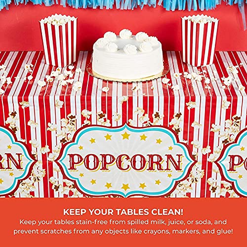 BLUE PANDA Popcorn Tablecloths for Movie Night, Carnival Party Supplies (54 x 108 in, 3 Pack)