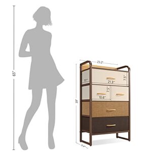 CubiCubi Tall Dresser Storage Chest, Vanity Furniture Cabinet Tower Unit for Bedroom, Office, and Closet, 5 Removable Drawers with Wood Top, Chocolate