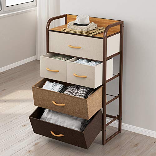 CubiCubi Tall Dresser Storage Chest, Vanity Furniture Cabinet Tower Unit for Bedroom, Office, and Closet, 5 Removable Drawers with Wood Top, Chocolate