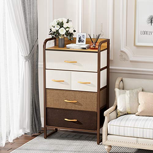 CubiCubi Tall Dresser Storage Chest, Vanity Furniture Cabinet Tower Unit for Bedroom, Office, and Closet, 5 Removable Drawers with Wood Top, Chocolate