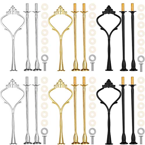 6 Sets Cake Stand Fittings Hardware Fittings Cake Tray Holder 3 Tiers Cake Stand Mold Crown for Resin Crafts DIY Making Cupcake Serving Stand Decoration (Black, Gold, Silver)