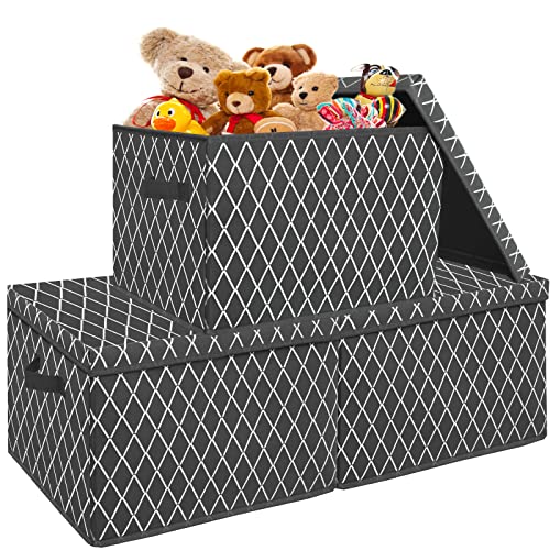 VERONLY Storage Bin with Lid Toy Boxes Organizer - Collapsible Fabric Storage Cubes Baskets with Durable Handles for Closet,Playroom,Shelves,Office,Nursery,Pantry(15.9x12x10.2 inches) - Set of 3 Grey