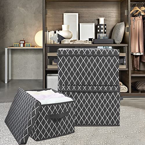 VERONLY Storage Bin with Lid Toy Boxes Organizer - Collapsible Fabric Storage Cubes Baskets with Durable Handles for Closet,Playroom,Shelves,Office,Nursery,Pantry(15.9x12x10.2 inches) - Set of 3 Grey