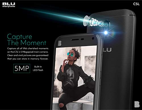 BLU C5L Android Cell Phone 5'' 16GB Memory Factory Unlocked 5.0'' Display -Black